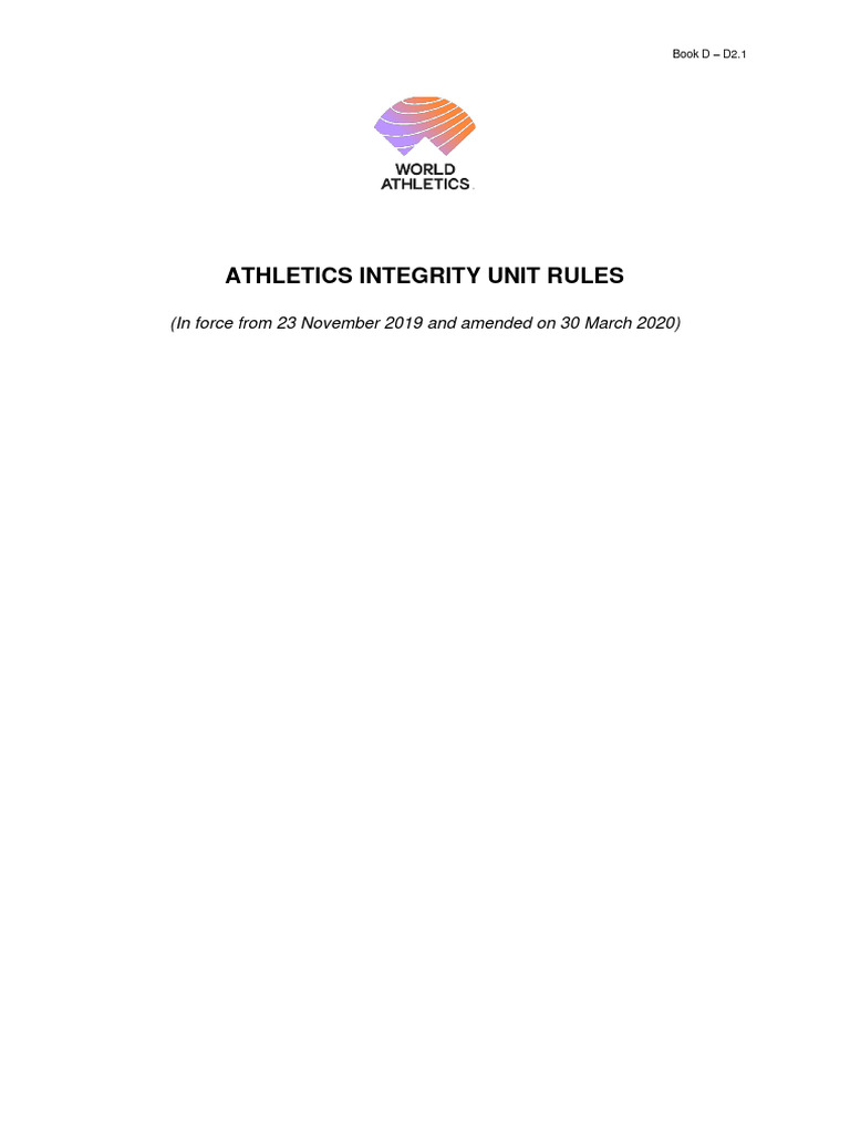 D2.1 - Athletics Integrity Unit Rules (Amended 30 | PDF | United States ...