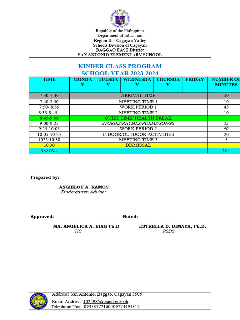 2023-2024-CLASS-PROGRAM-KINDER-3 | PDF | Educational Institutions | Schools