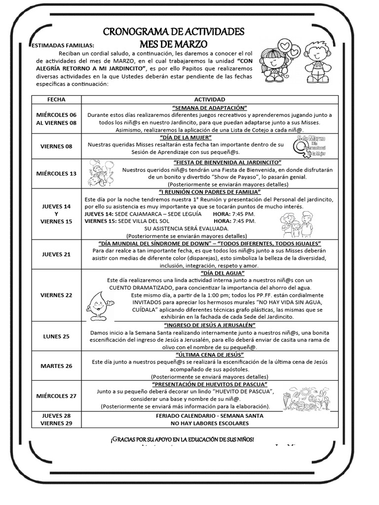 Cronograma de Actividades - Marzo - 2024 | PDF