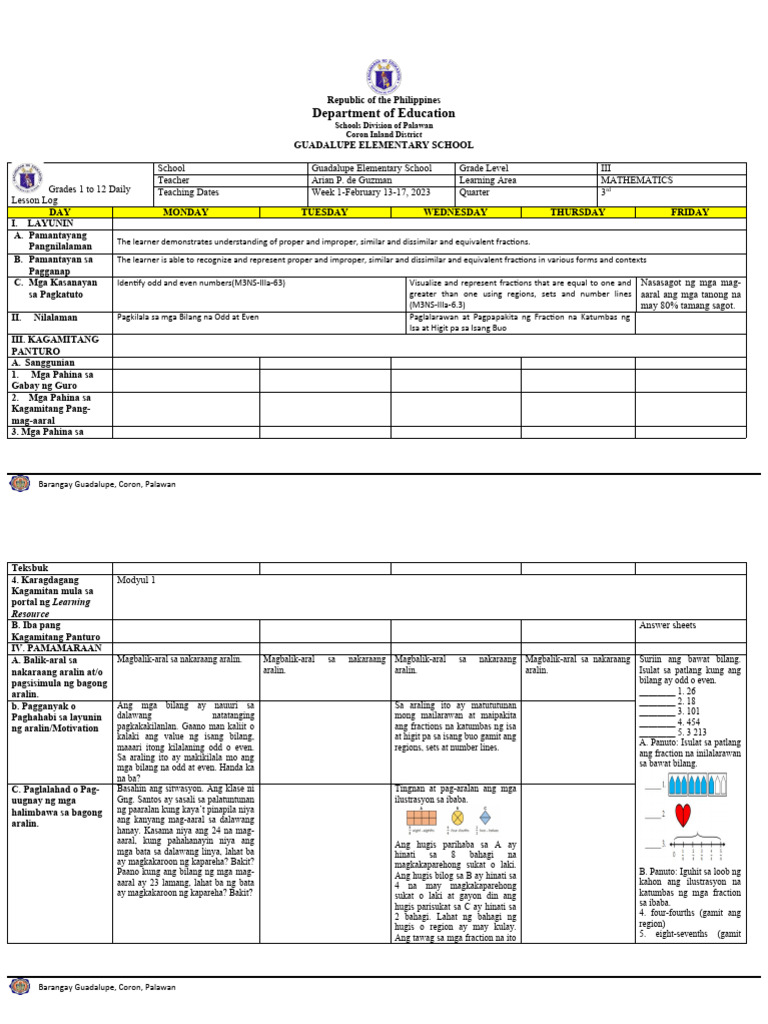 Math DLL Quarter 3 Week 1 | PDF