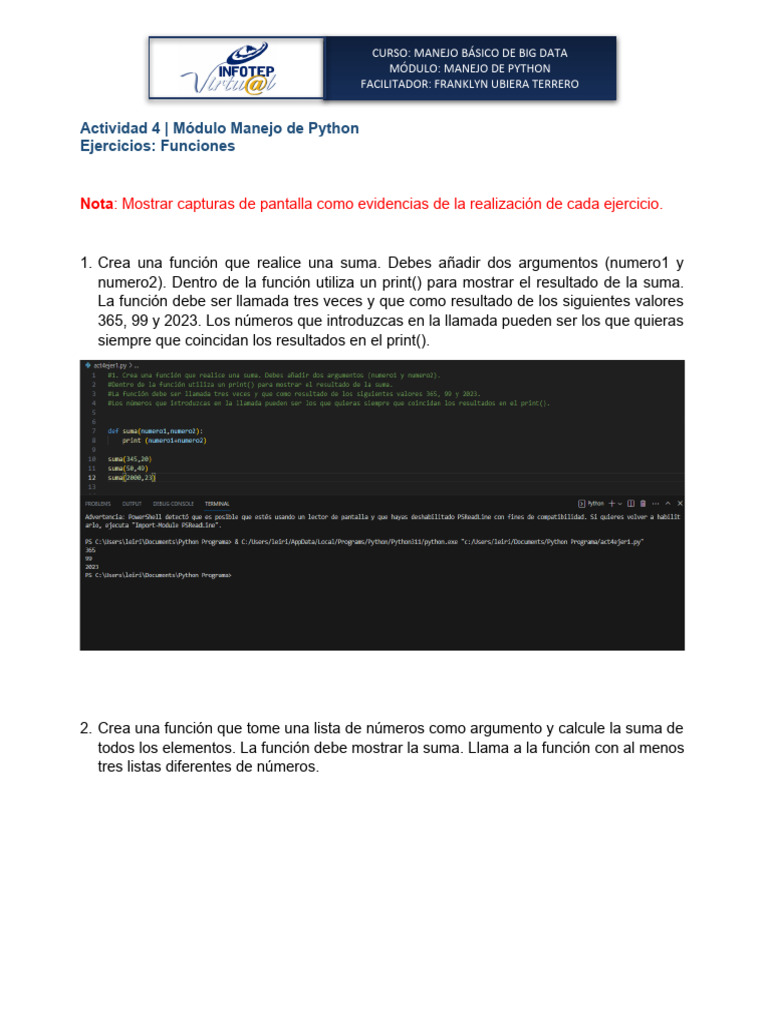 Actividad 4 - Manejo de Python | PDF | Métodos y materiales de enseñanza