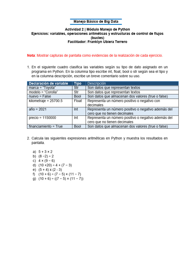 Actividad 2 - Manejo de Python | PDF | Finanzas y dinero | Métodos y ...