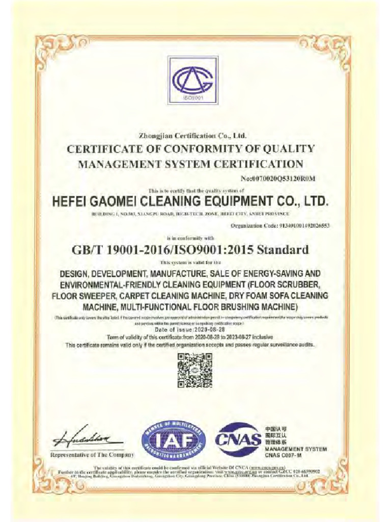 Iso 9001 Certification China Hefei Gaomei | PDF
