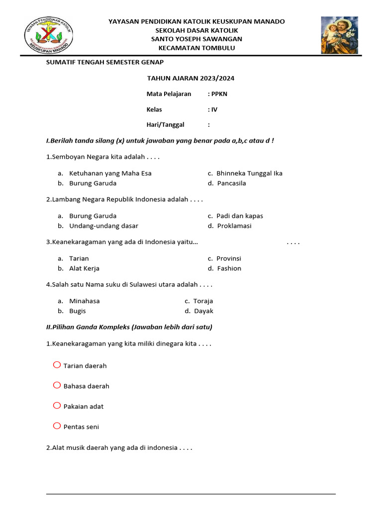 Soal Sumatif Tengah Semester 2 PPKN Kelas IV | PDF | Perjalanan | Seni & Disiplin Bahasa