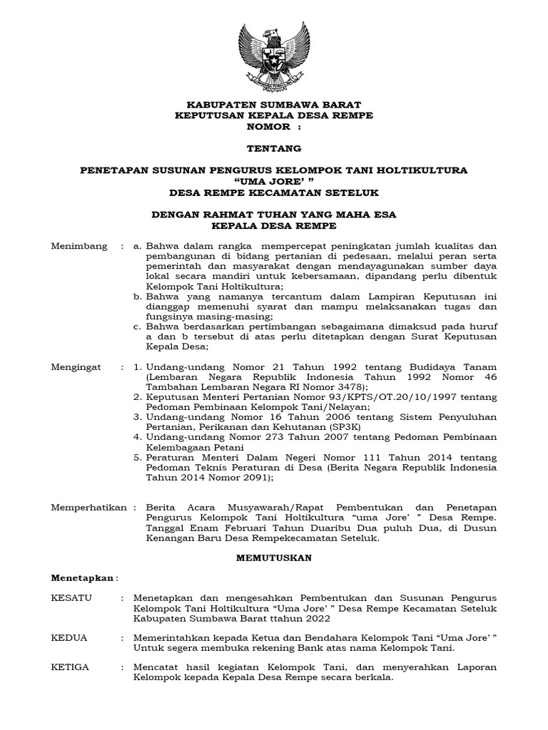 SK Kelompok Tani Desa | PDF