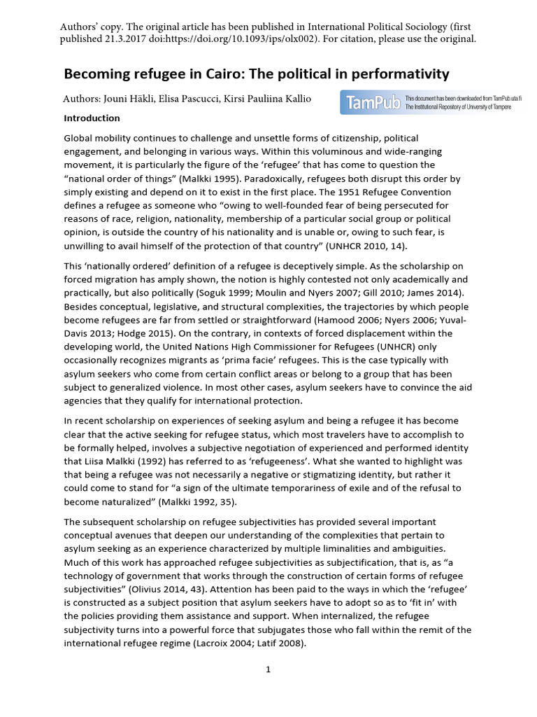 Becoming Refugee in Cairo | PDF