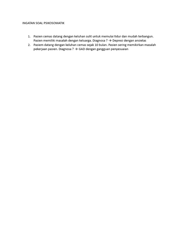 Ingatan Soal Psikosomatik Board 49 | PDF