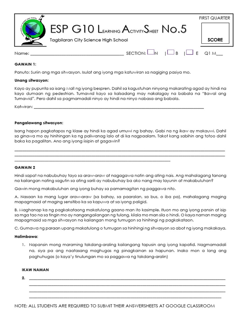 Esp10 Q1M5 Answersheet | PDF