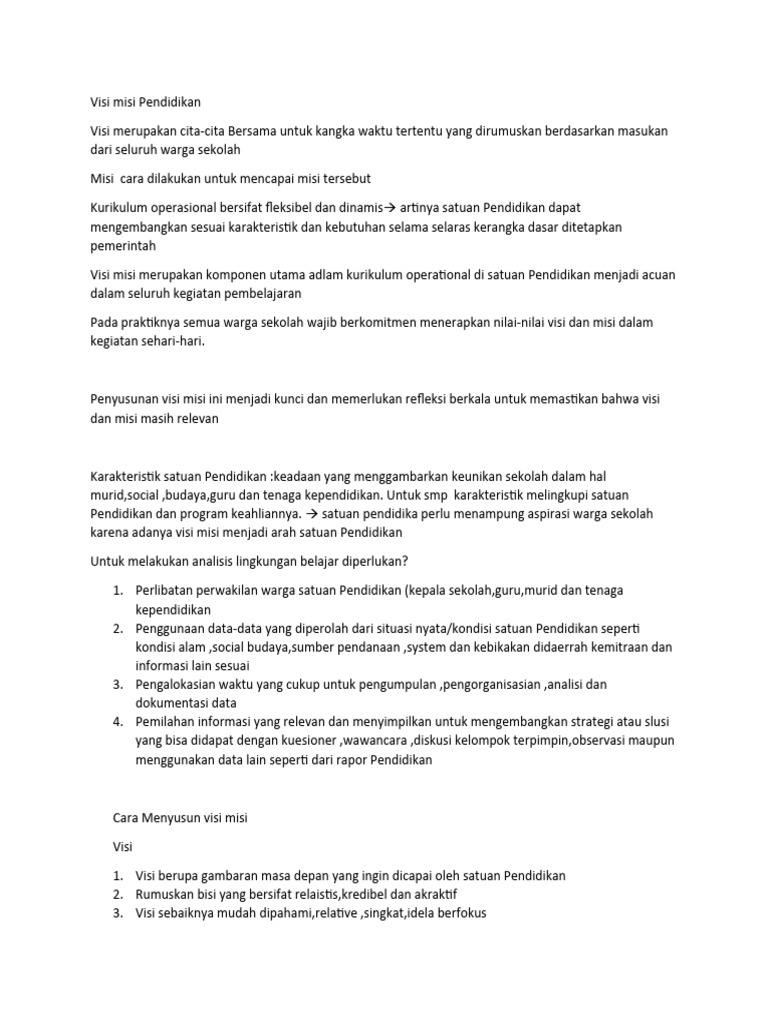 Visi Misi Pendidikan | PDF