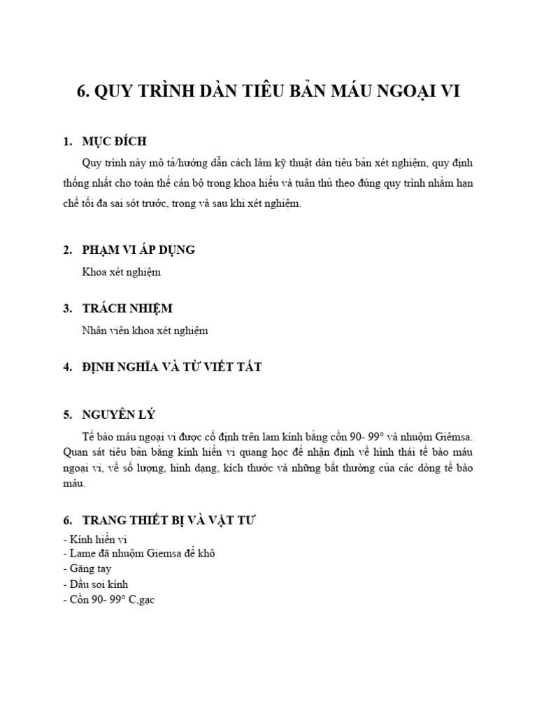 Quy Trình Dàn Tiêu B N Máu Ngo I Vi | PDF