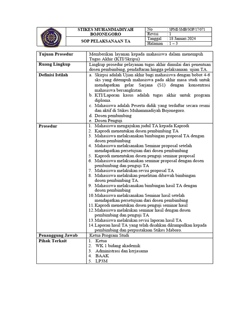 Sop Pelaksanaan Ta | PDF