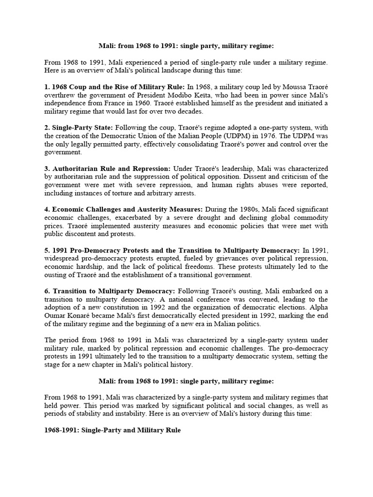 Mali - From 1986 To 1991 | Download Free PDF | Mali | Ethically ...