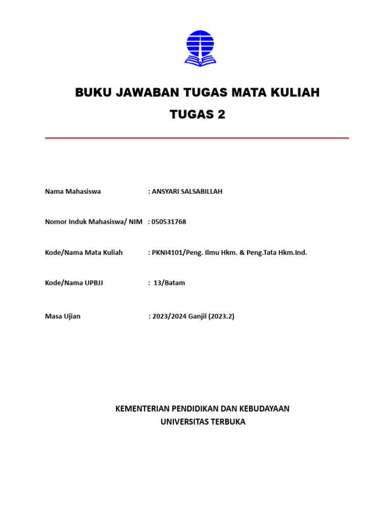 BJT 2 PKNI4101 - Peng Ilmu HKM Dan PengTata HkmInd | PDF