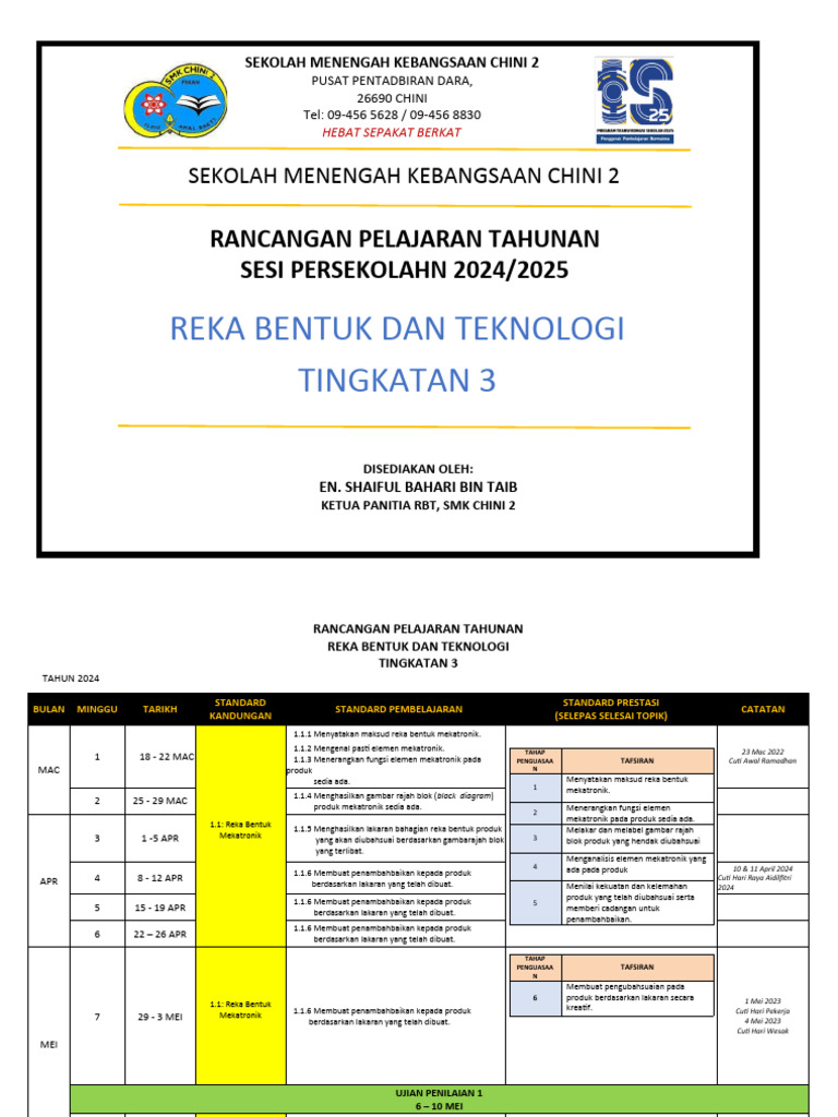 RPT-RBT t3 2024 SMK Chini 2 | PDF