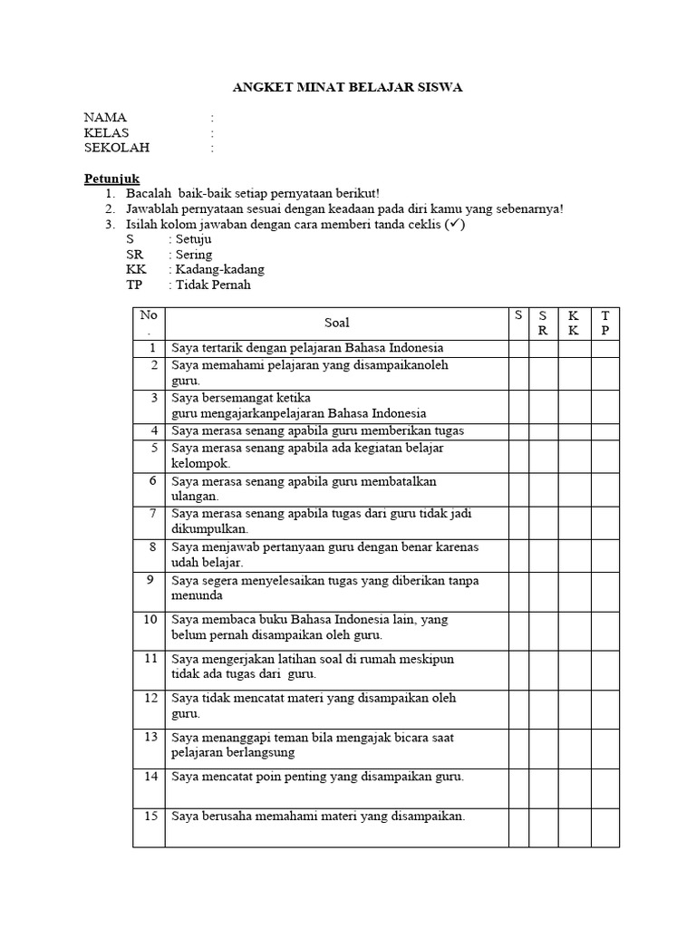 Angket Minat Belajar Siswa | PDF