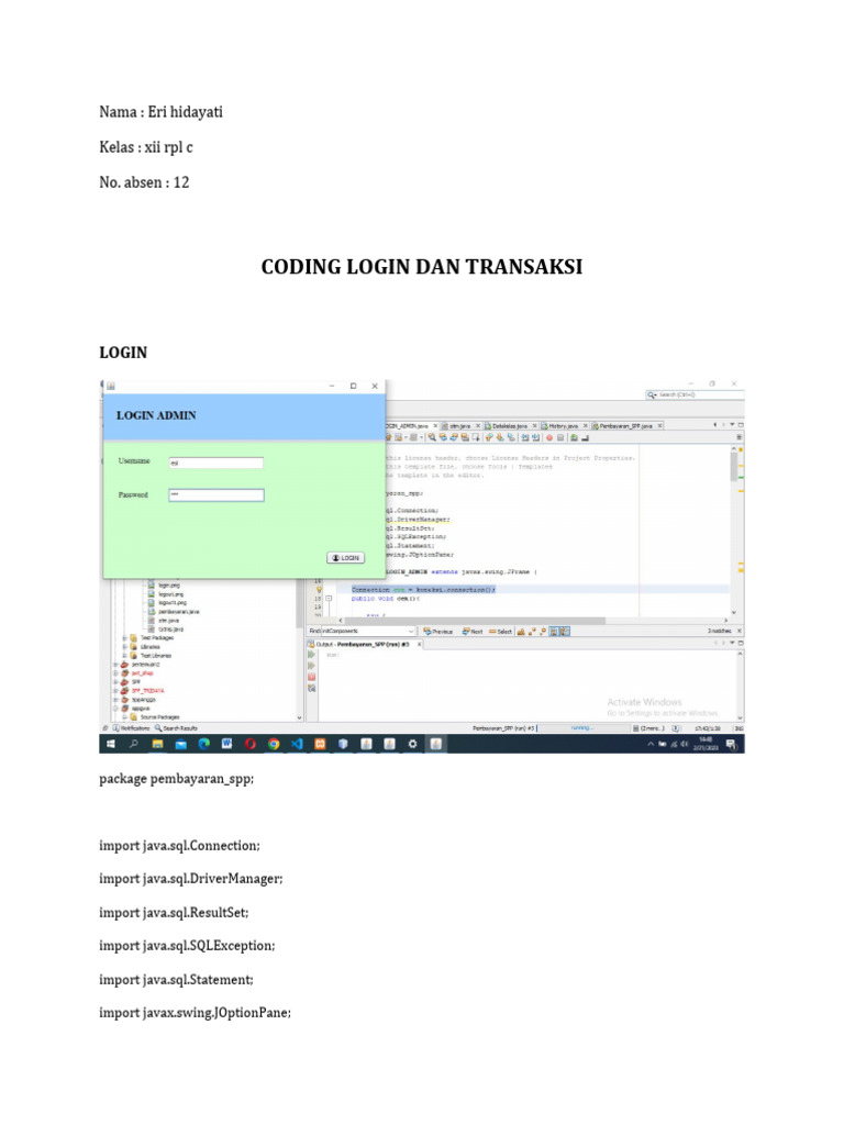 Coding Login Dan Transaksi | PDF | Object Oriented Programming ...