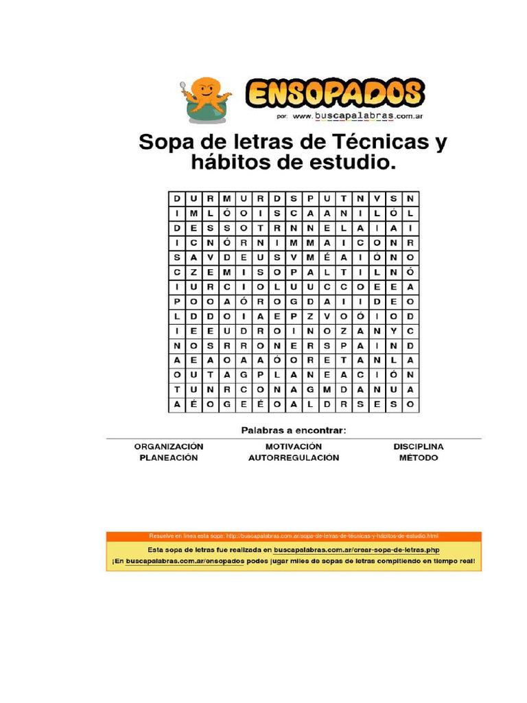 Sopas de Letras de Habitos de Estudio | PDF