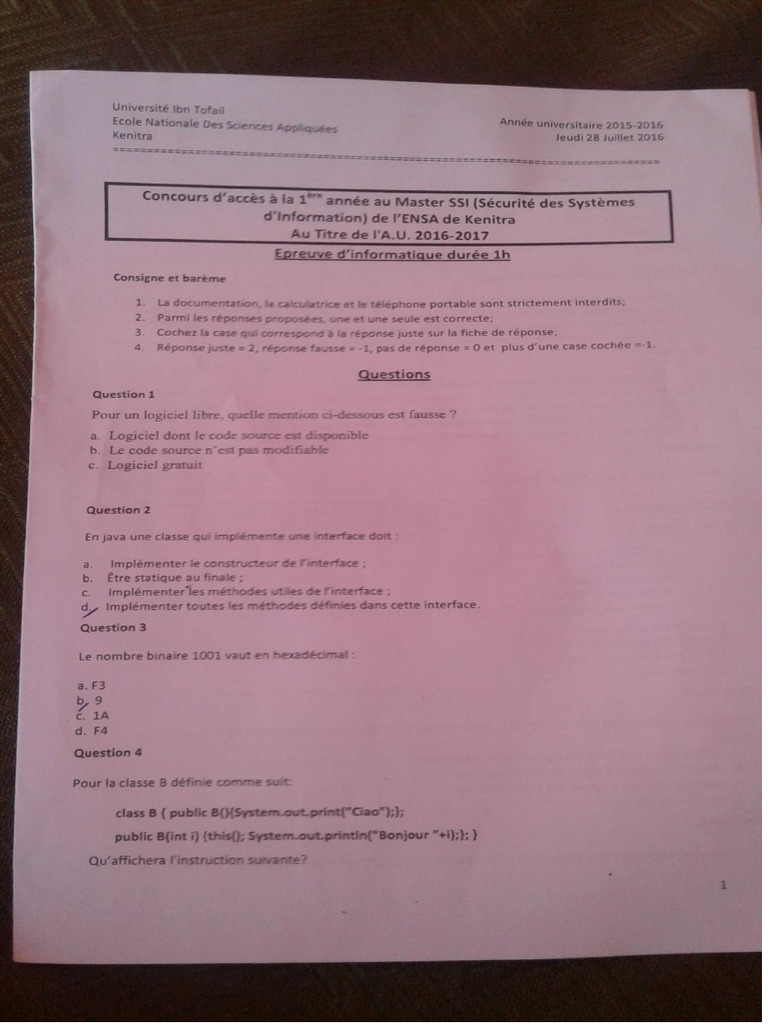 Epreuve ENSA KENITRA | PDF