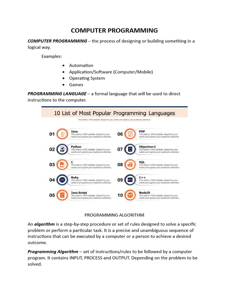 COMPUTER PROGRAMMING Introduction | PDF | Computer Programming | Algorithms COMPUTER PROGRAMMING Introduction | PDF | Computer Programming | Algorithms
