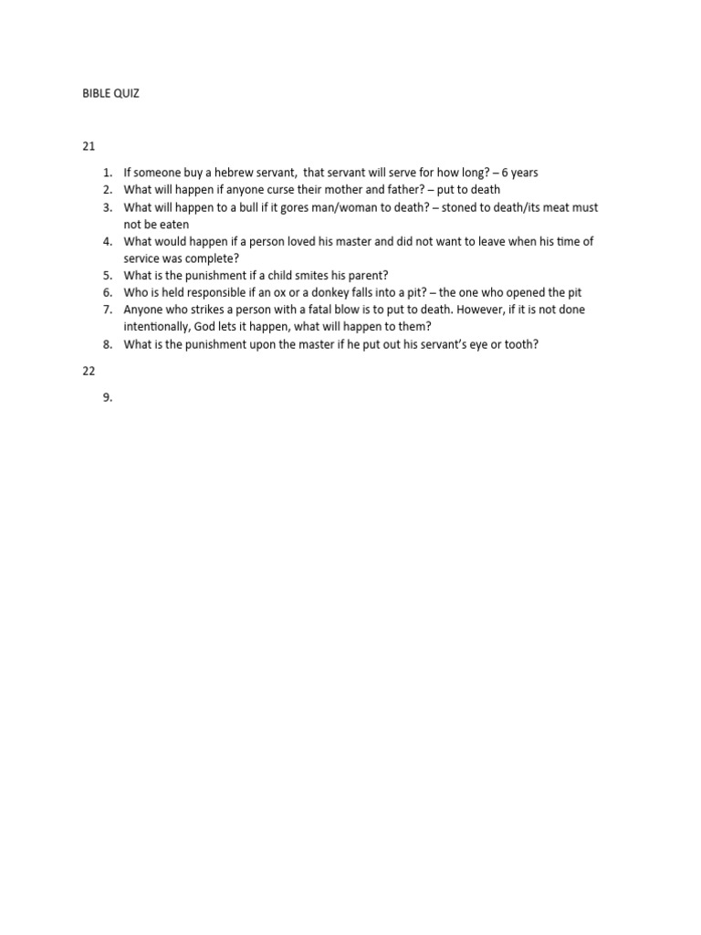 Exodus Quiz: Chapters 21-40 Answers | PDF | Cooking, Food & Wine | Wellness