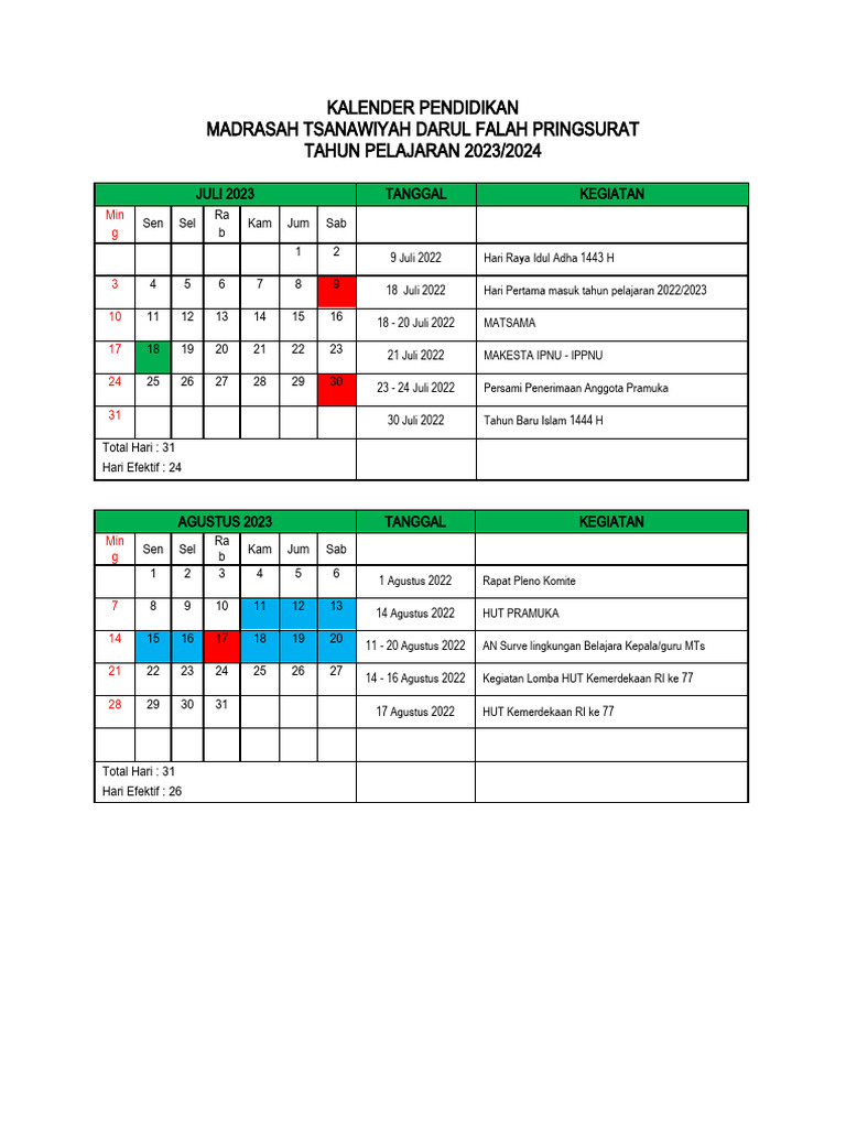 Kalender Pendidikan | PDF