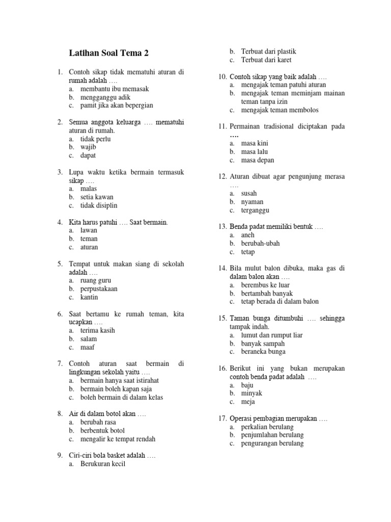Latihan Soal Tema 2 | PDF