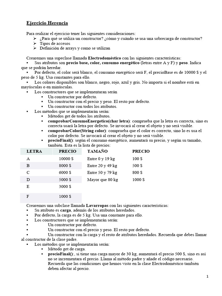 Ejercicio Herencia | Descargar gratis PDF | Herencia (Programación Orientada a Objetos ...