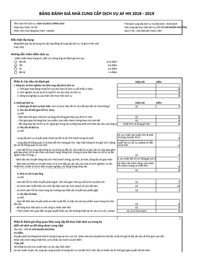 DV CPN - Form khảo sát đánh giá NCC dịch vụ vp- 2018 | PDF