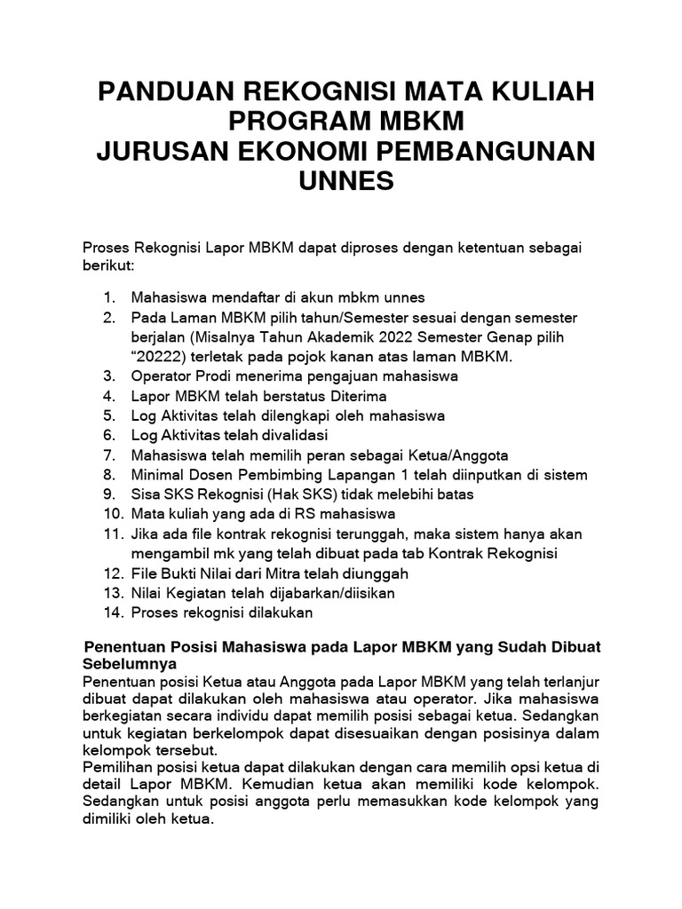 Ep - Panduan Rekognisi Mata Kuliah Program MBKM Jurusan Ekonomi ...