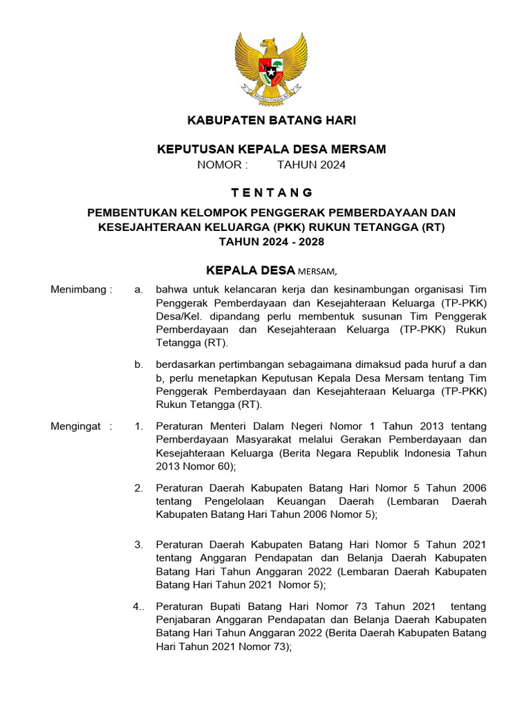 34. Sk Pengurus Pkk Rt | PDF