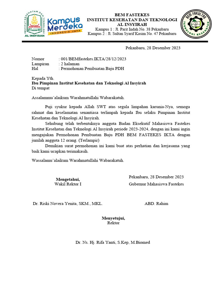 Pengajuan PDH BEM Fastekes 2023-2024 | PDF