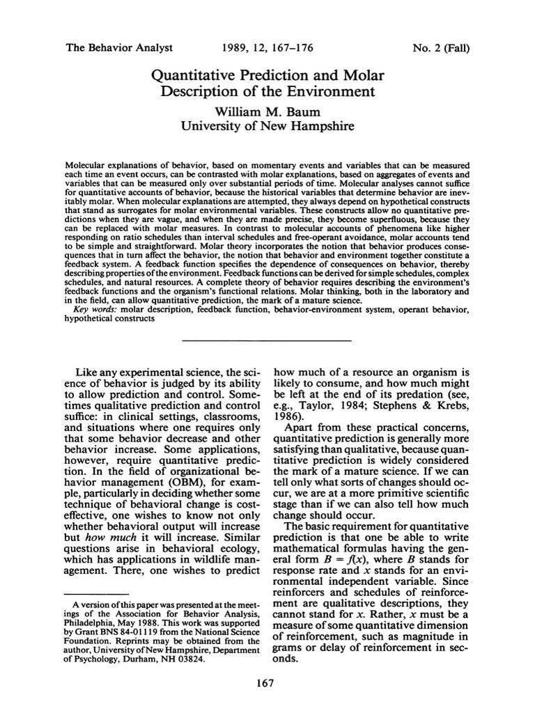 Baum 1989 | PDF | Reinforcement | Behavior