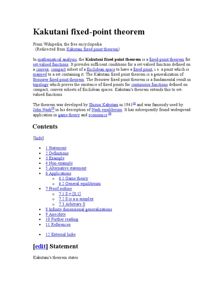 Kakutani Fixed Point Theorem Overview | PDF | Mathematical Logic | Analysis