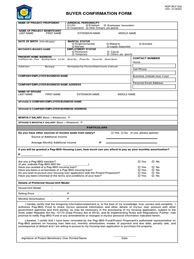Pag-IBIG Buyer Confirmation Form | PDF