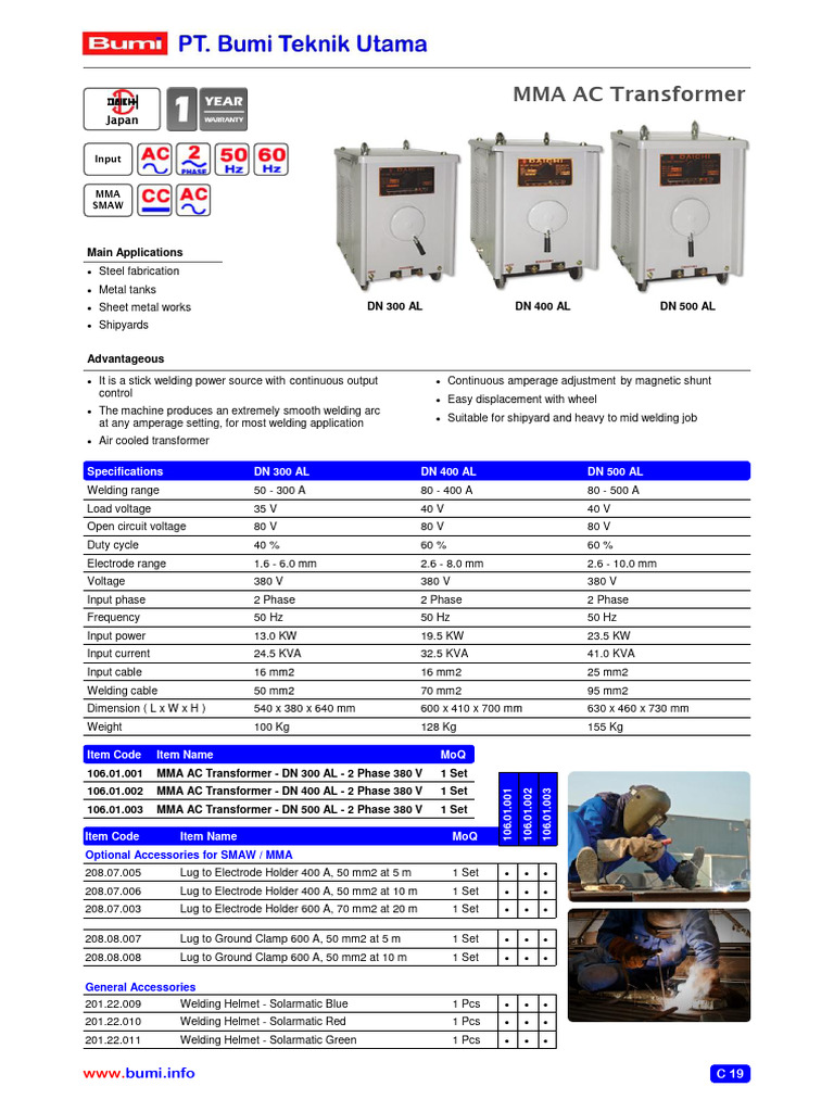 MMA AC Transformer - DN 400 AL | PDF | Alternating Current | Transformer