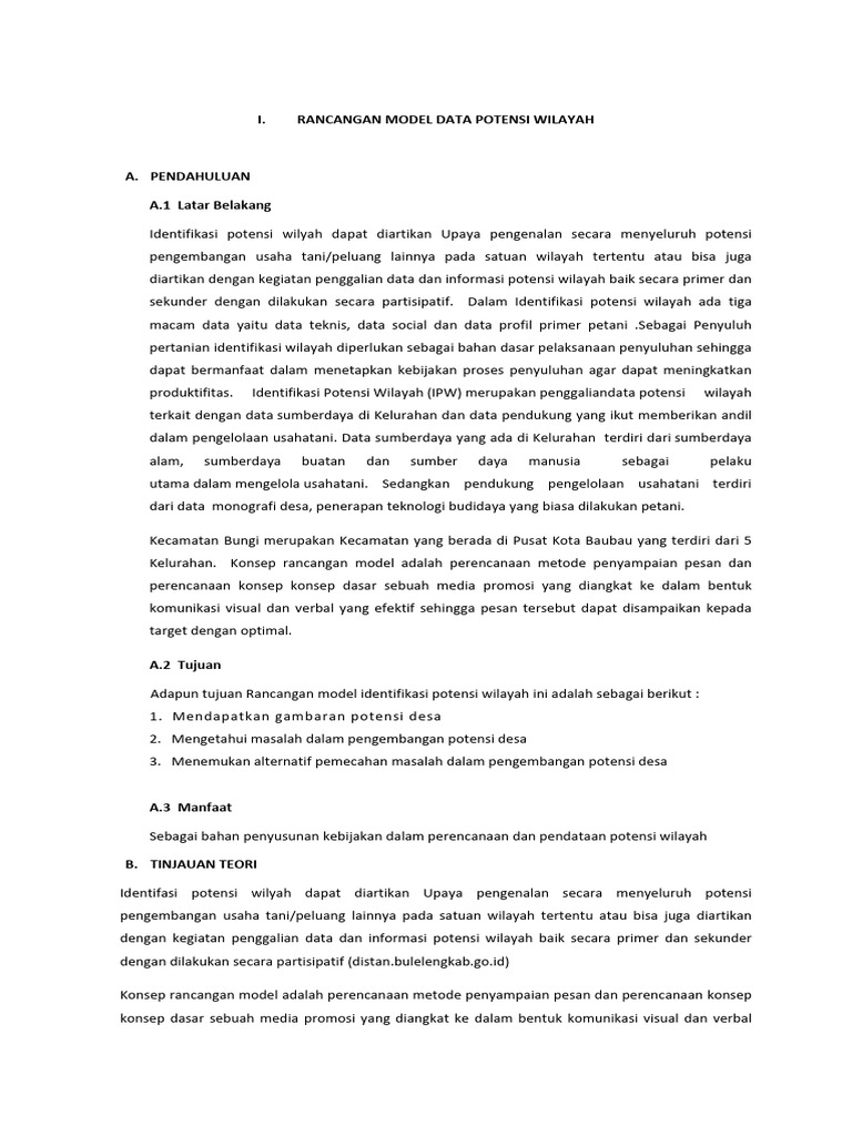 Rancangan Model Data Potensi Wilayah Kec. Bungi | PDF