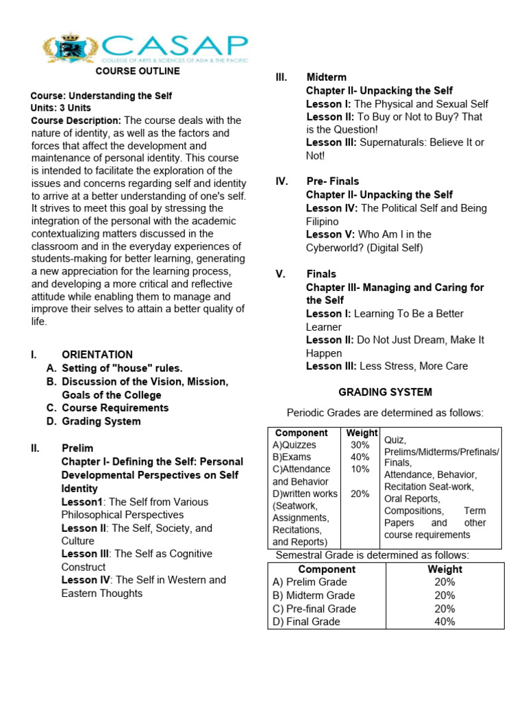 Understanding The Self Course Outline | PDF