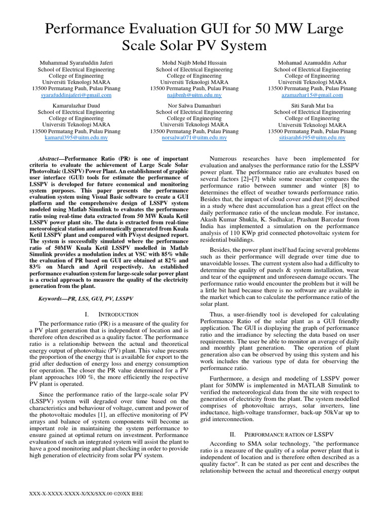 Performance Evaluation GUI For 50 MW Large Scale Solar PV System | PDF ...