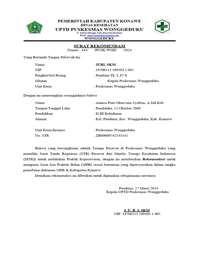 Surat Rekomendasi Perawat Terbaru | PDF