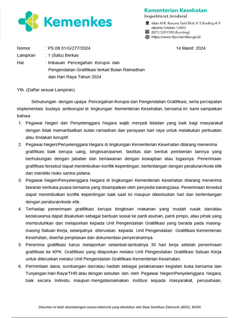 Surat Imbauan Pengendalian Gratifikasi 2024 | PDF | Ilmu Sosial