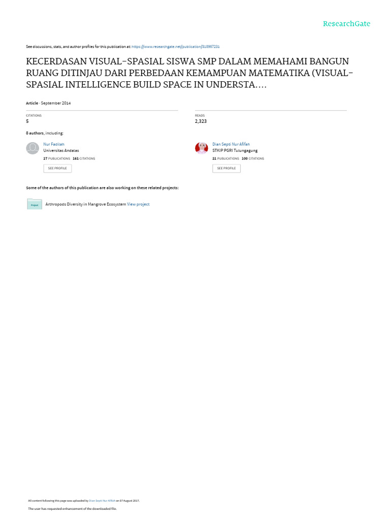 Kecerdasan Visual Spasial Siswa SMP Dalam Memahami Bangun Ruang Ditinjau Dari Perbedaan ...