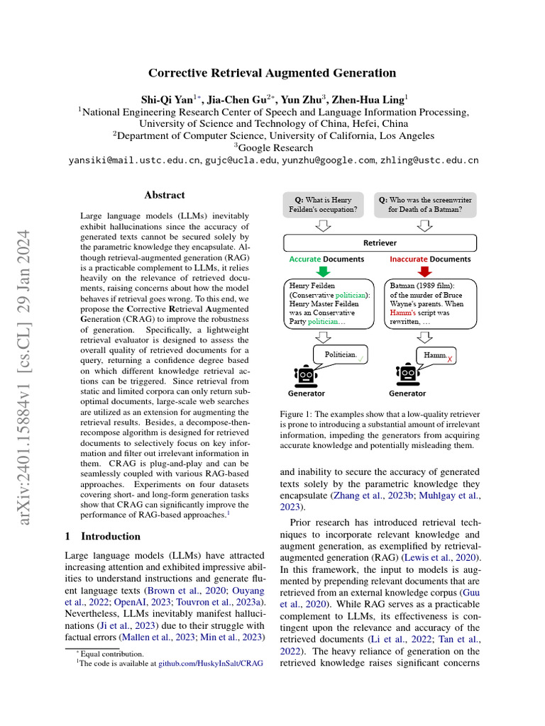 Corrective Retrieval Augmented Generation: Zhang Et Al. 2023b Muhlgay Et Al. 2023 | PDF ...