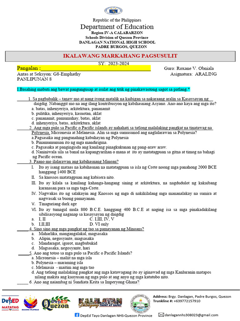 AP 8 Q2 EXAM Emphaty 29 | PDF