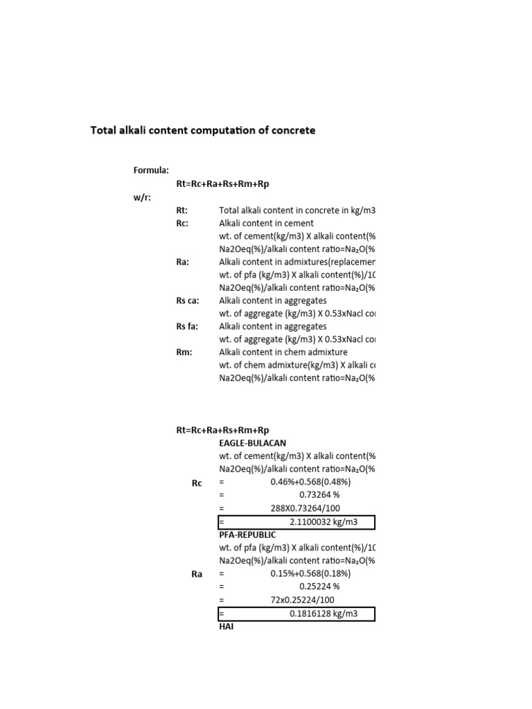 Total Alkali Content Computation of Concrete | PDF | Concrete | Building Materials