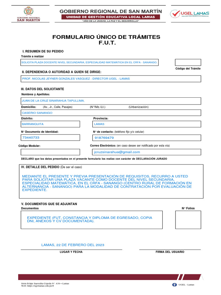 Fut-Ugel-Lamas-2023 - Juan de La Cruz Crfa | PDF