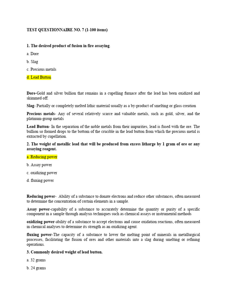 TQ 7 | PDF | Metallurgical Assay | Minerals