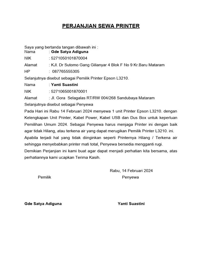 Sewa Printer Epson L3210 untuk Pemilu 2024 | PDF