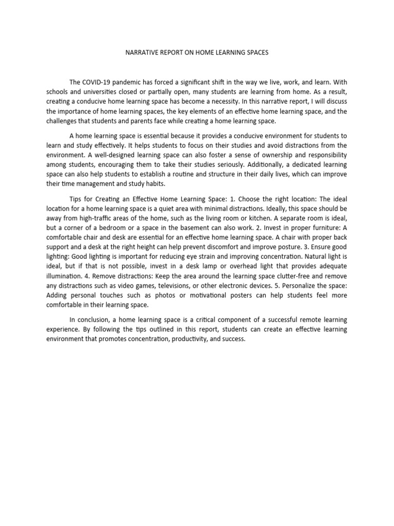 Narrative Report On Home Learning Spaces | PDF