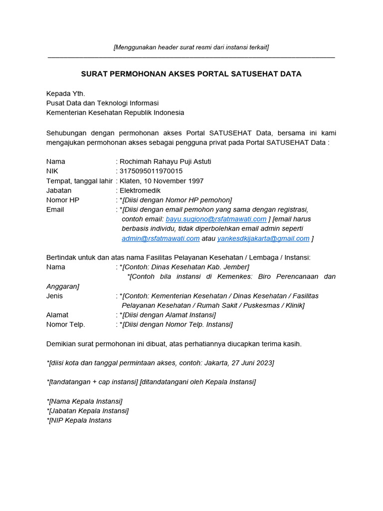 Surat Permohonan Akses (Untuk 1 Pengguna) | PDF | Karier & Perkembangan | Pengelolaan Keuangan ...