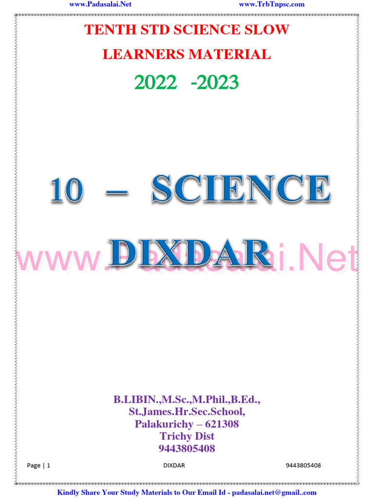10th Science EM Slow Learners Material 2022 2023 English Medium PDF ...